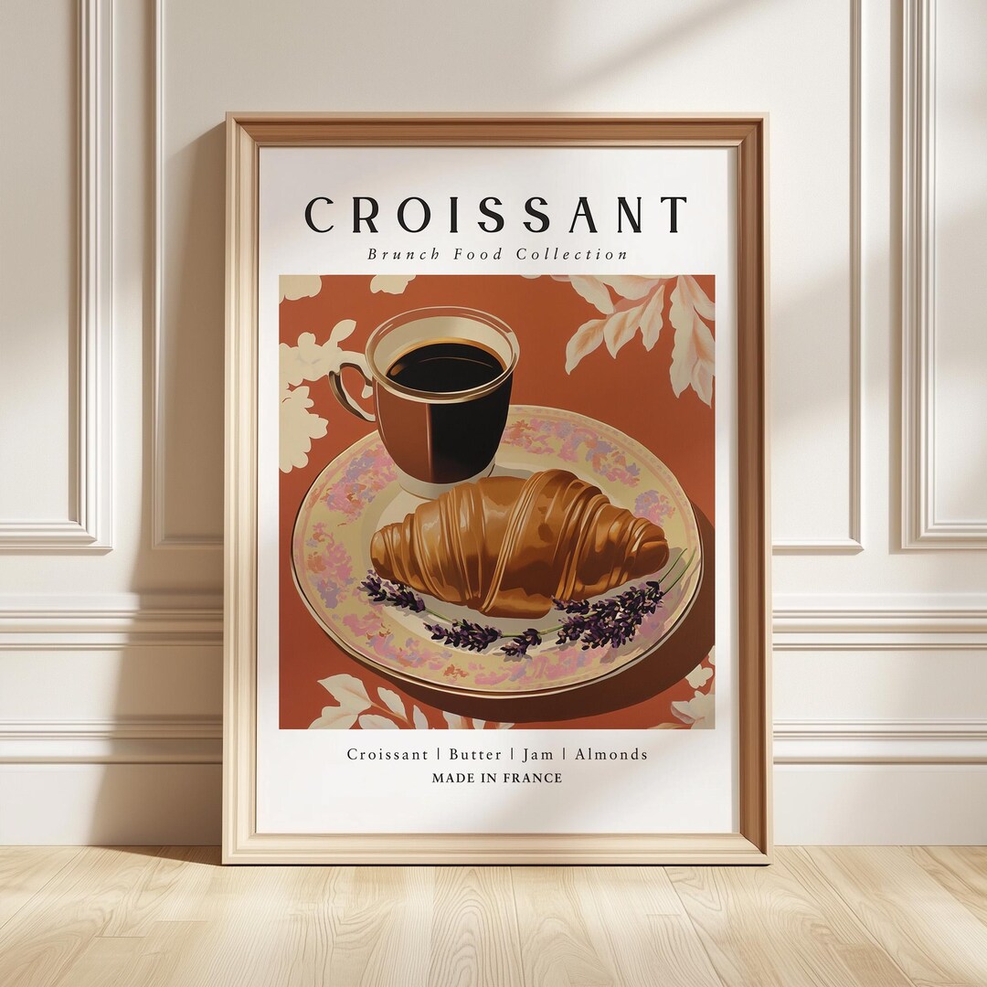Croissant Art Print, French Pastry Poster, Bakery Kitchen Decor, Foodie ...