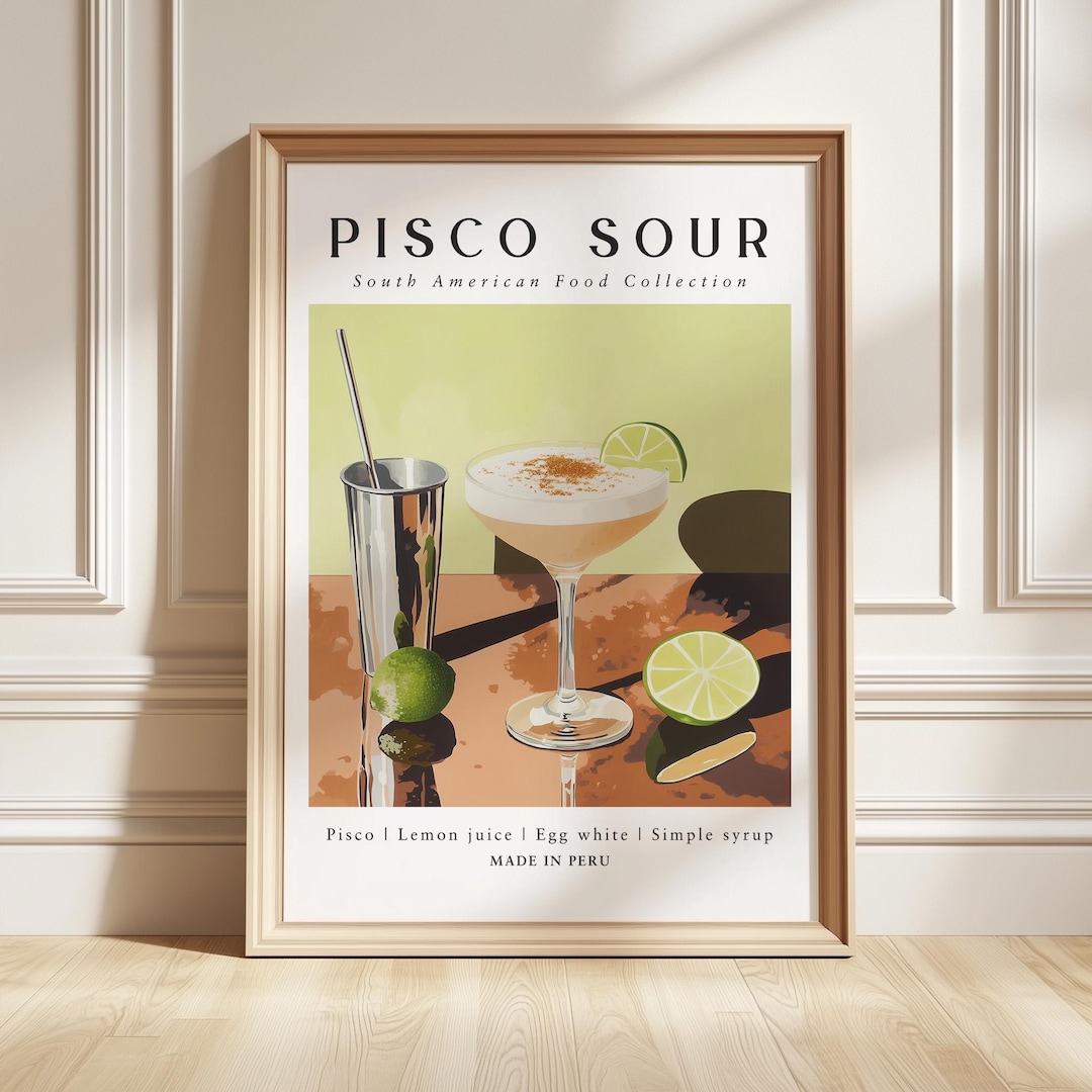 Pisco Sour Art Print, Peruvian Cocktail Poster, Bar Wall Decor, Foodie ...