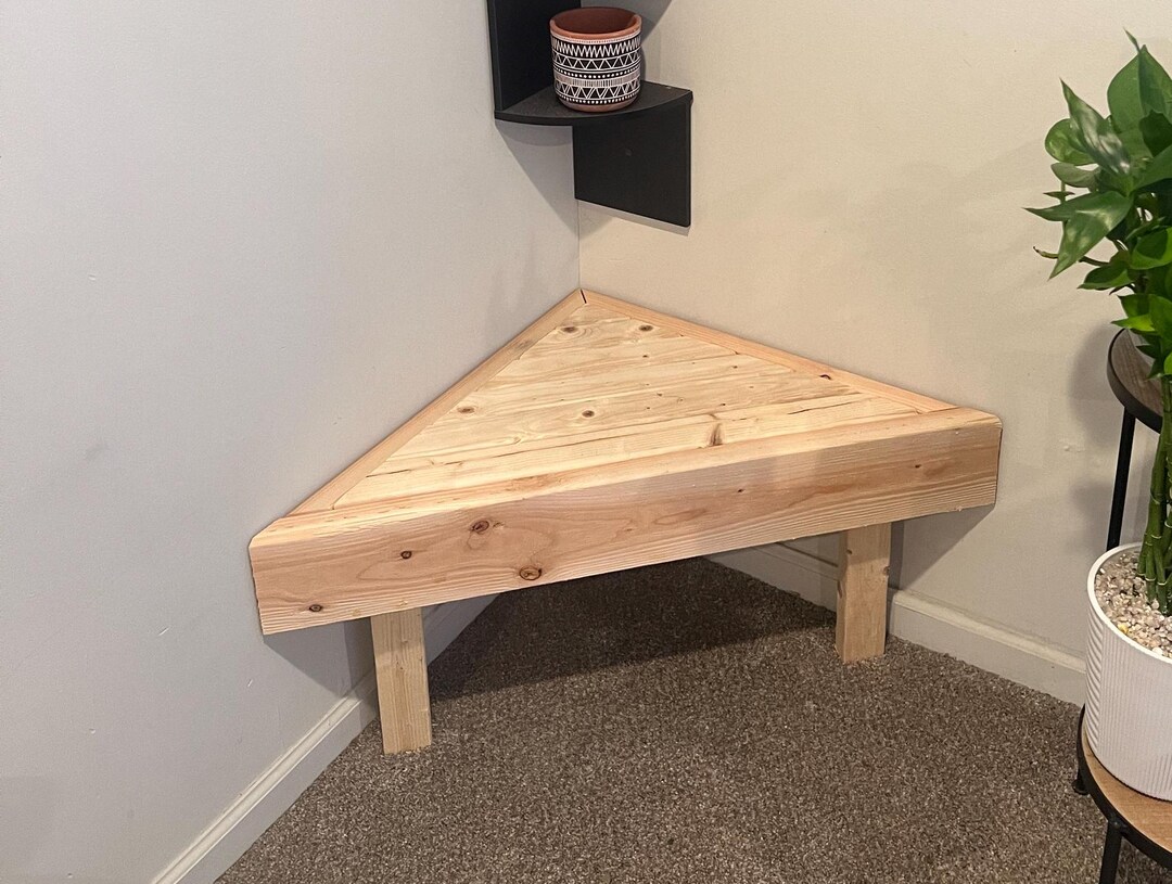 Modern Corner Table / Bench | Triangular Side Table, Wood, End Table ...