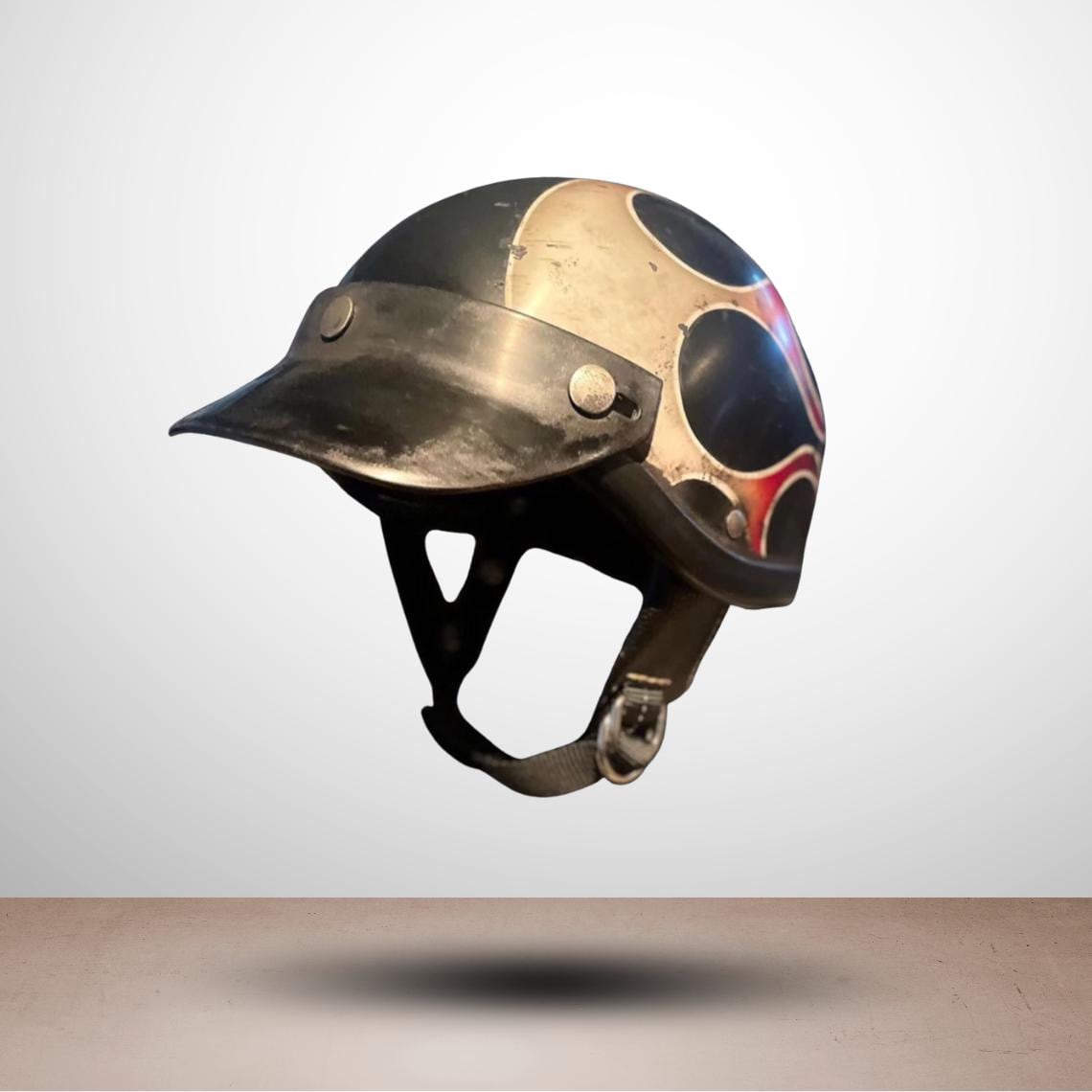 Custom Shorty Chip Helmet With Patina Flame Design Retro Vintage ...