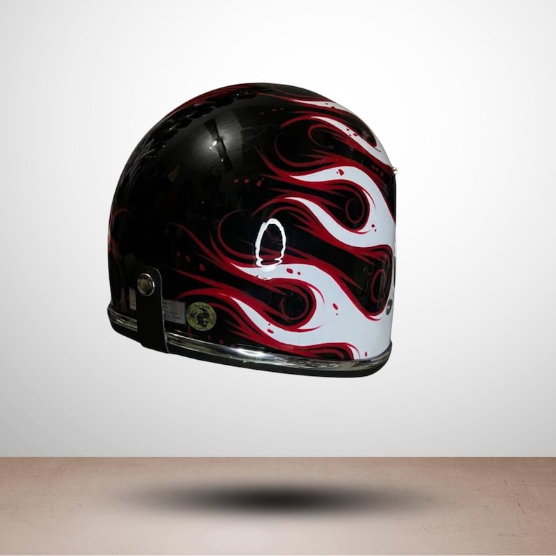Custom Helmet Red Flame Retro Cakil Riot Vintage Motorcycle Style for ...