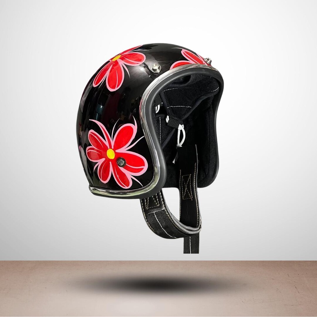 Handmade Slimhead 500TX Handpainted Flower Motorcycle Helmet Retro ...
