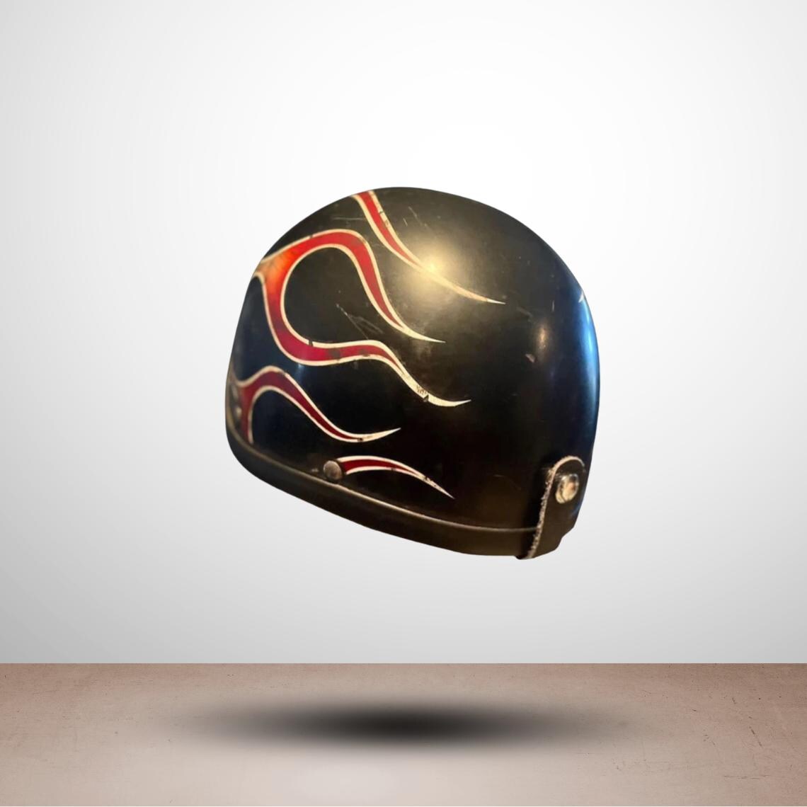 Custom Shorty Chip Helmet With Patina Flame Design Retro Vintage ...