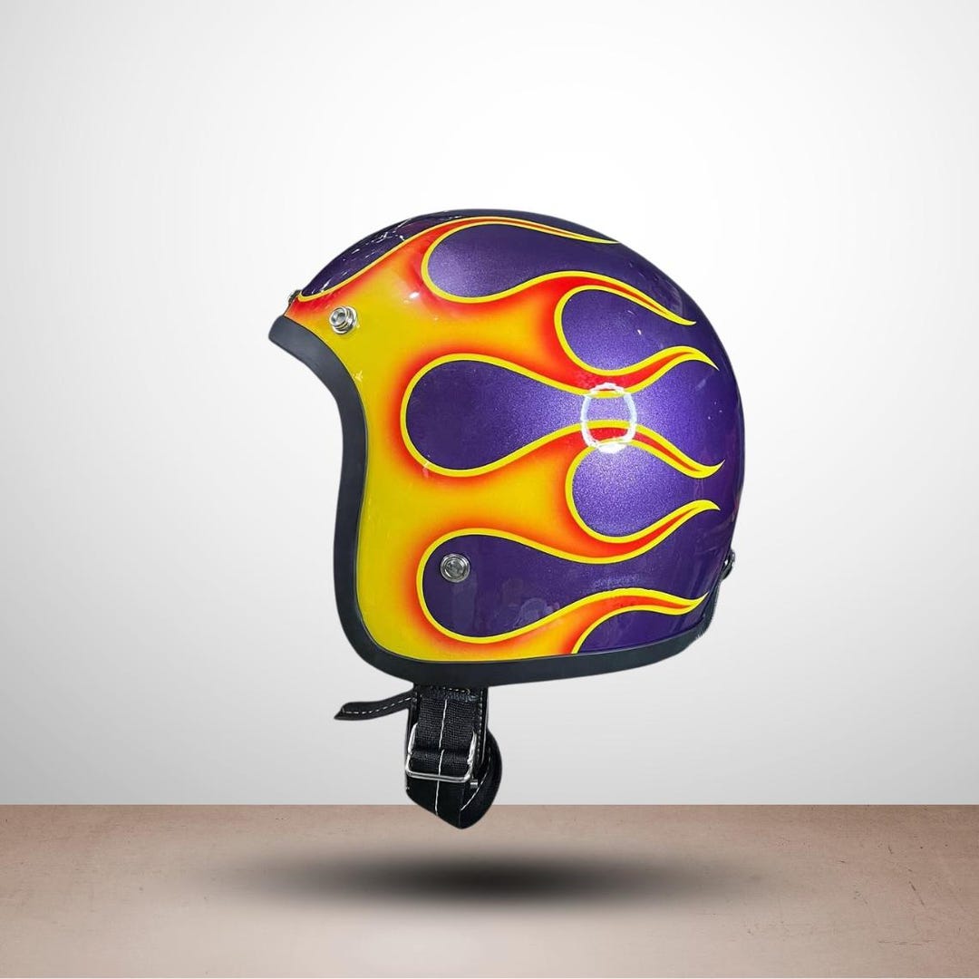 Handmade Slimhead 500TX Custom Flame Motorcycle Helmet Retro Bobber ...