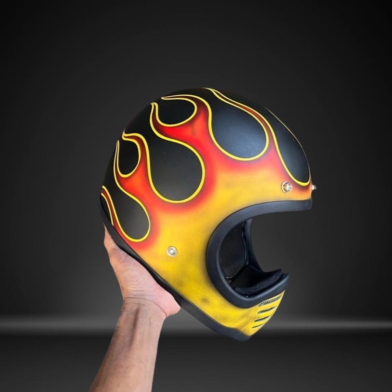 Custom Moto3 Helmet With Patina Flame Aging Paint Handmade Retro ...