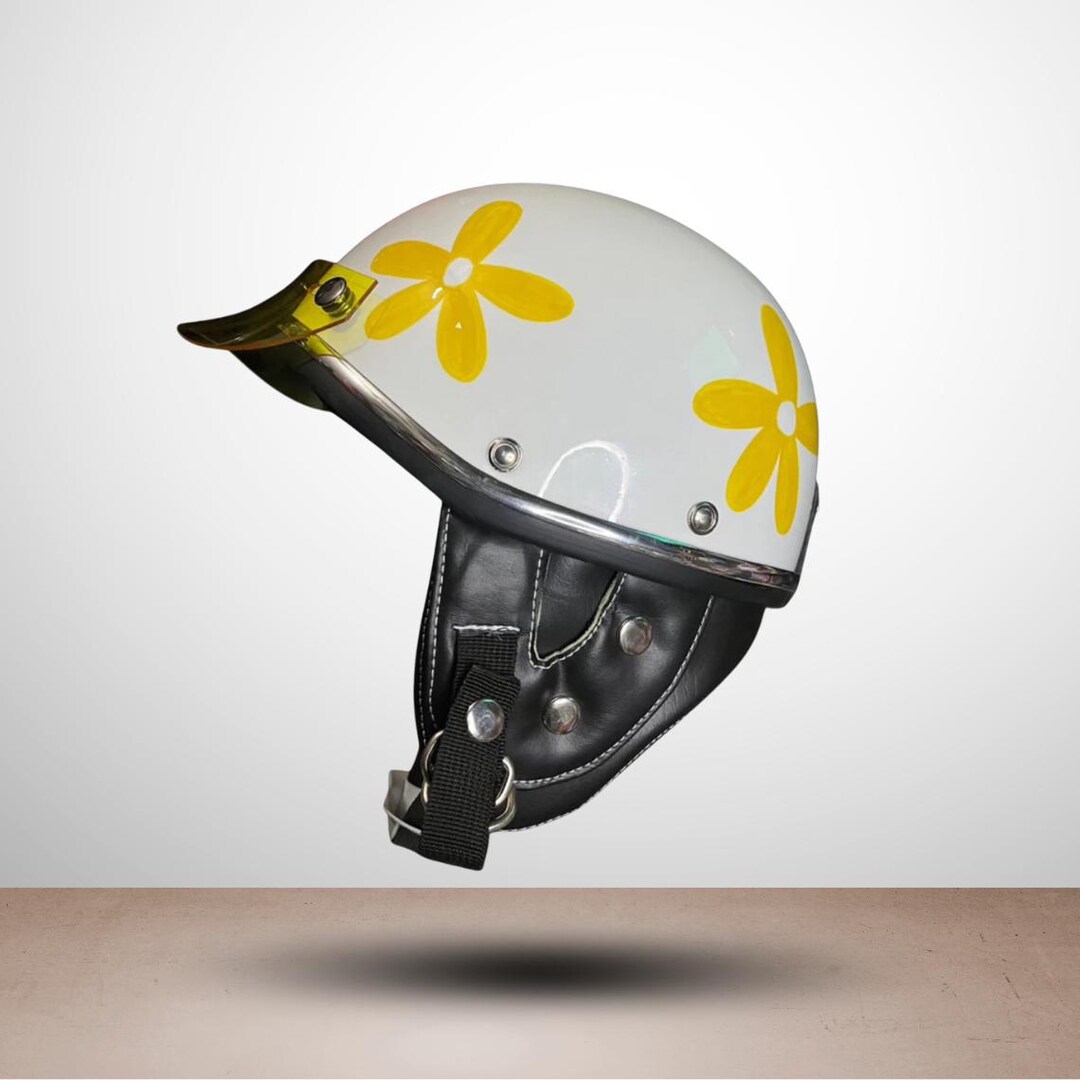 Chips Shorty Handmade Floral Motorcycle Helmet Retro Bobber Chopper ...