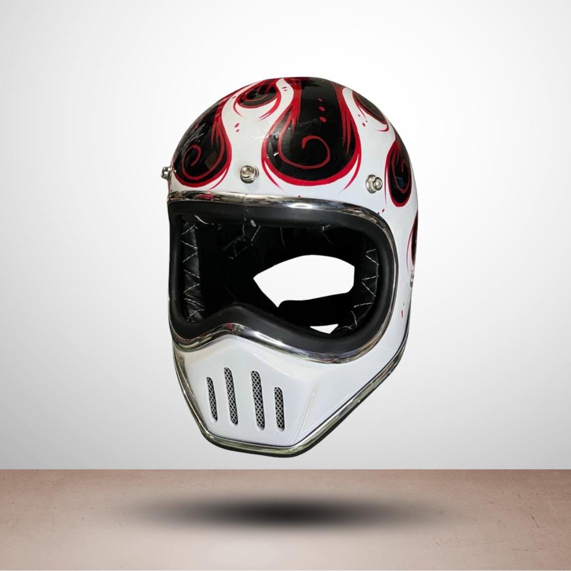 Custom Helmet Red Flame Retro Cakil Riot Vintage Motorcycle Style for ...