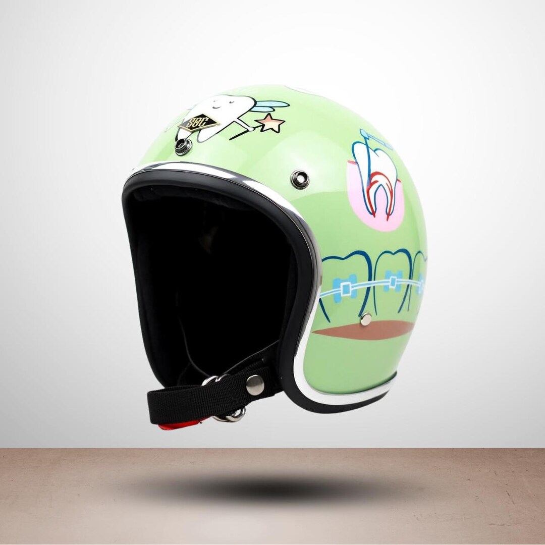 Slimhead 500TX Custom Teeth Design Helmet Retro Handmade Biker Bobber ...