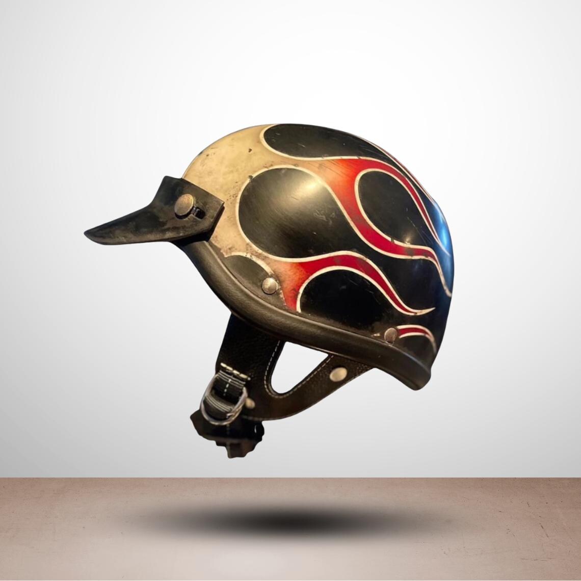 Custom Shorty Chip Helmet With Patina Flame Design Retro Vintage ...