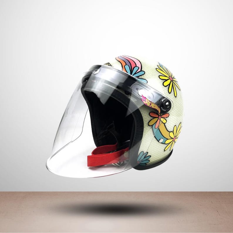 Slimhead 500TX Custom Motorcycle Helmet Retro Rainbow Flower Artwork ...