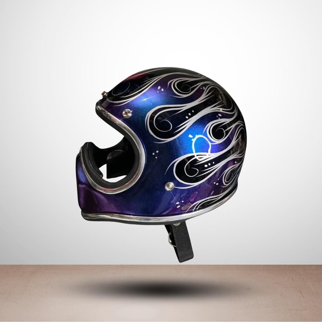 Custom Cakil Chameleon Flame Helmet Retro Handmade Motorcycle Style for ...