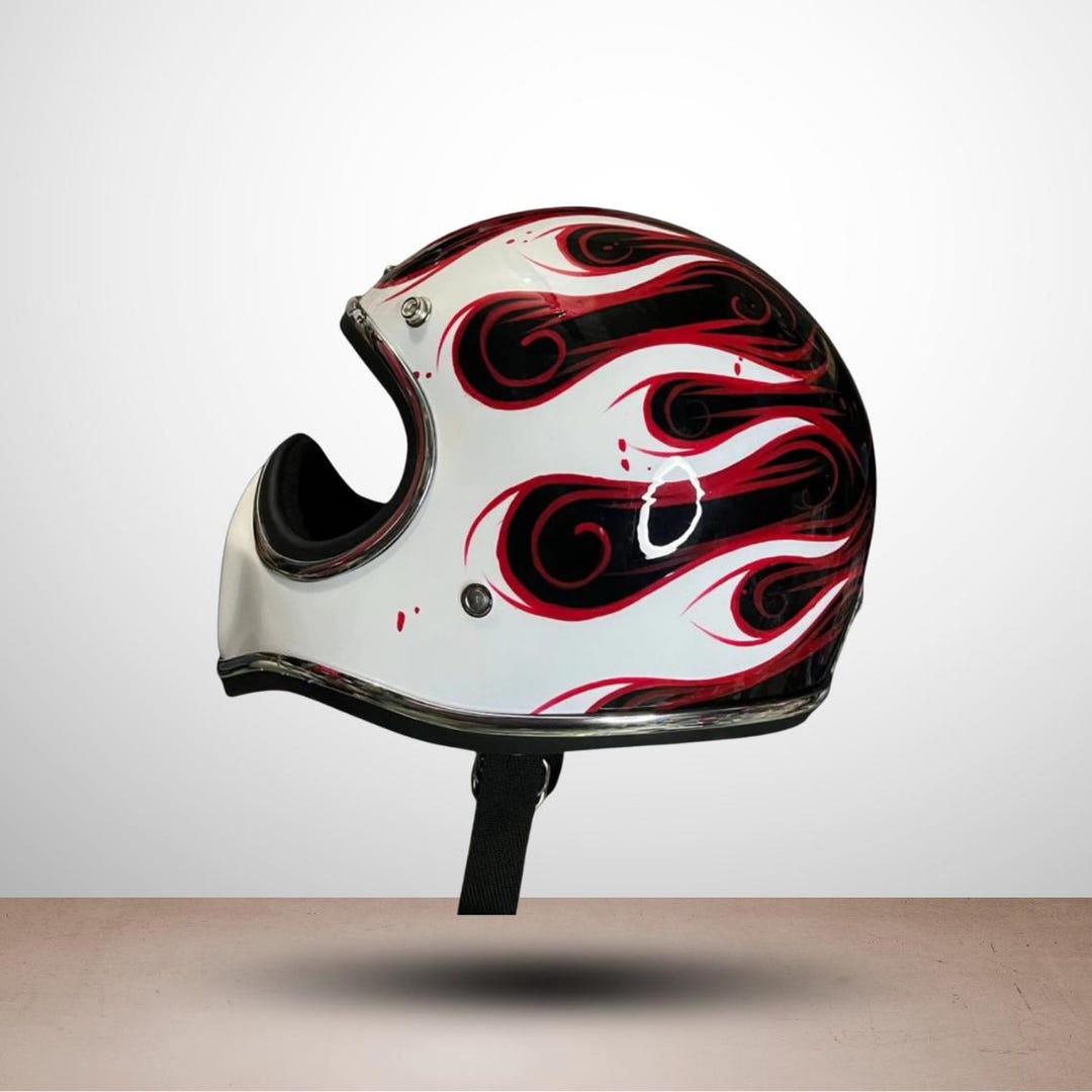 Custom Helmet Red Flame Retro Cakil Riot Vintage Motorcycle Style for ...