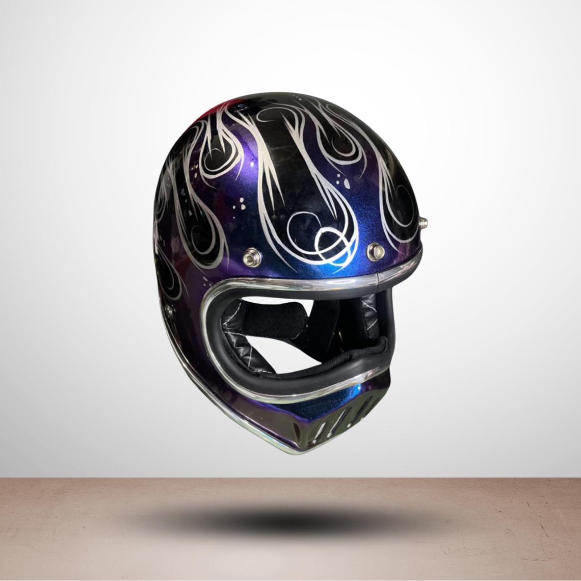 Custom Cakil Chameleon Flame Helmet Retro Handmade Motorcycle Style for ...