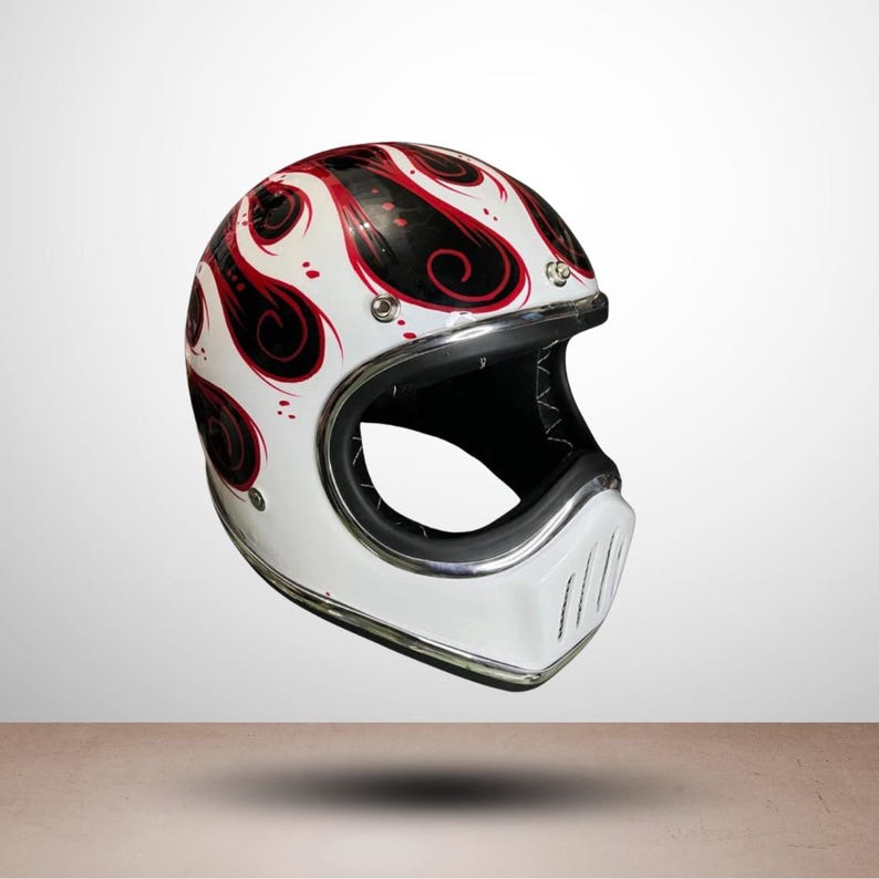 Custom Helmet Red Flame Retro Cakil Riot Vintage Motorcycle Style for ...
