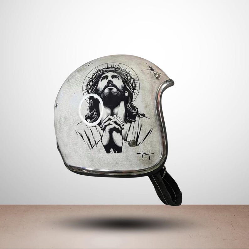Custom Helmet Slimhead 500TX Patina Jesus Artwork Retro Style for ...