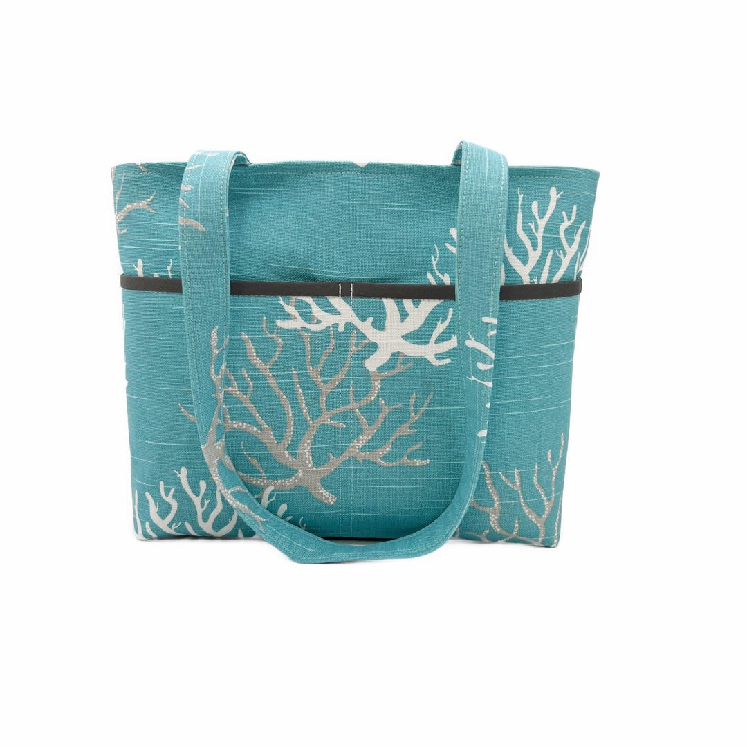 Aqua Tote Purse, Womens Shoulder Bag, Medium Tote Bag, Coral Print ...