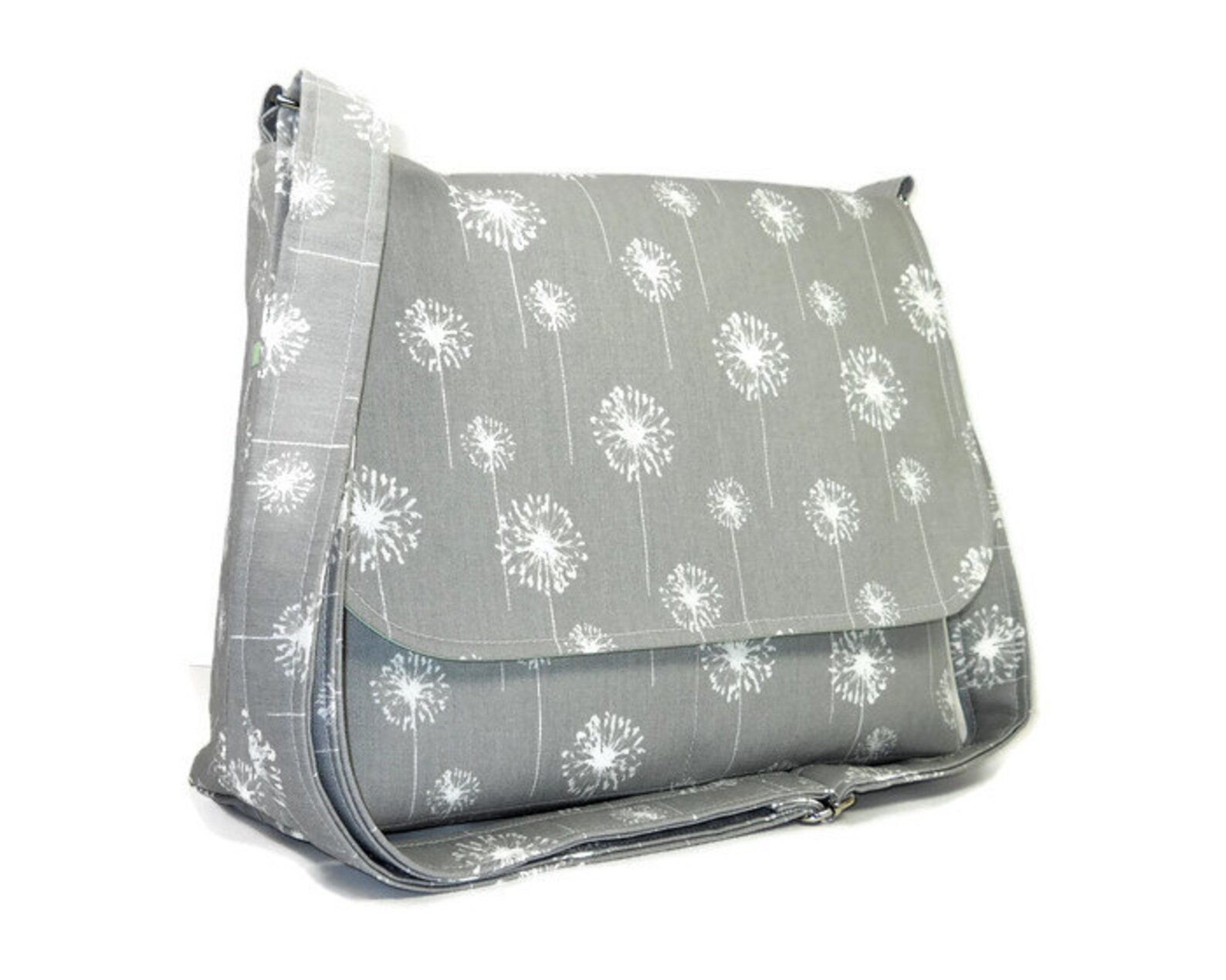 Gray Dandelion Messenger Purse for Women, Fabric Pocketbook, Cotton ...