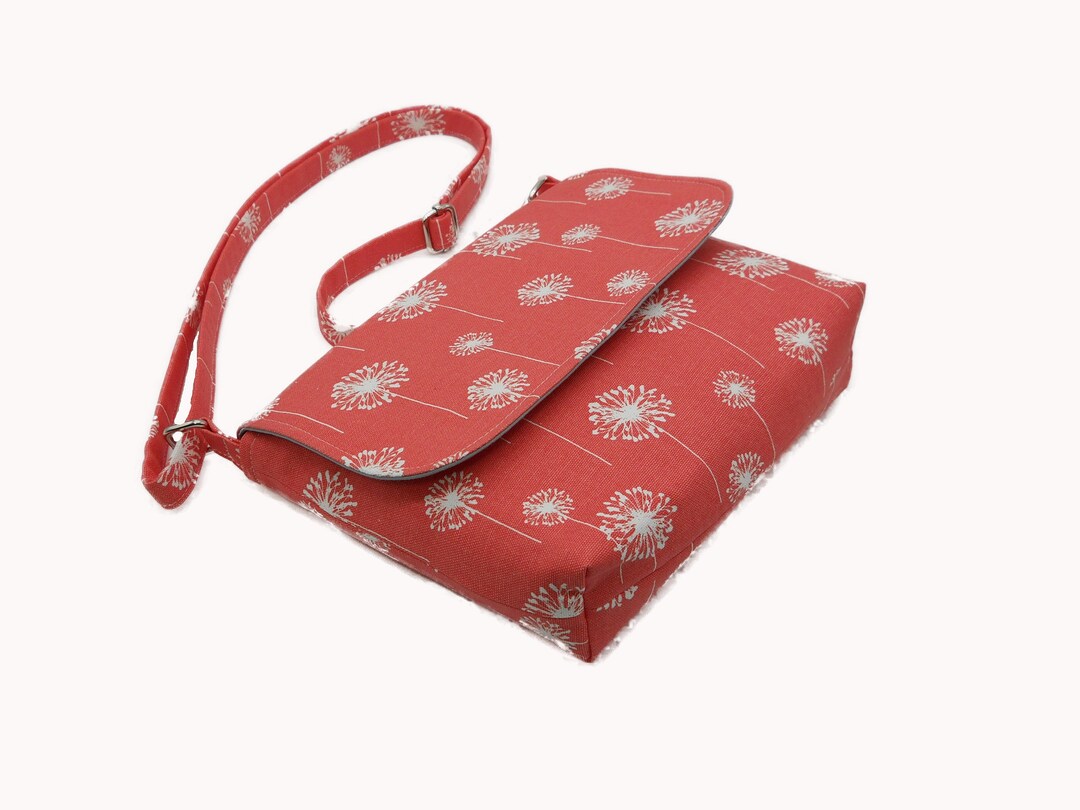 Small Slim Crossbody Bag, Coral Dandelion Purse, Casual Bag, Adjustable ...