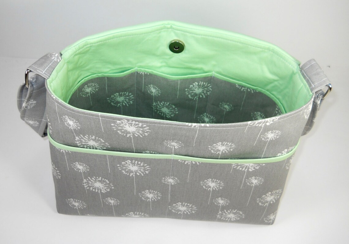 Gray Dandelion Messenger Purse for Women, Fabric Pocketbook, Cotton ...