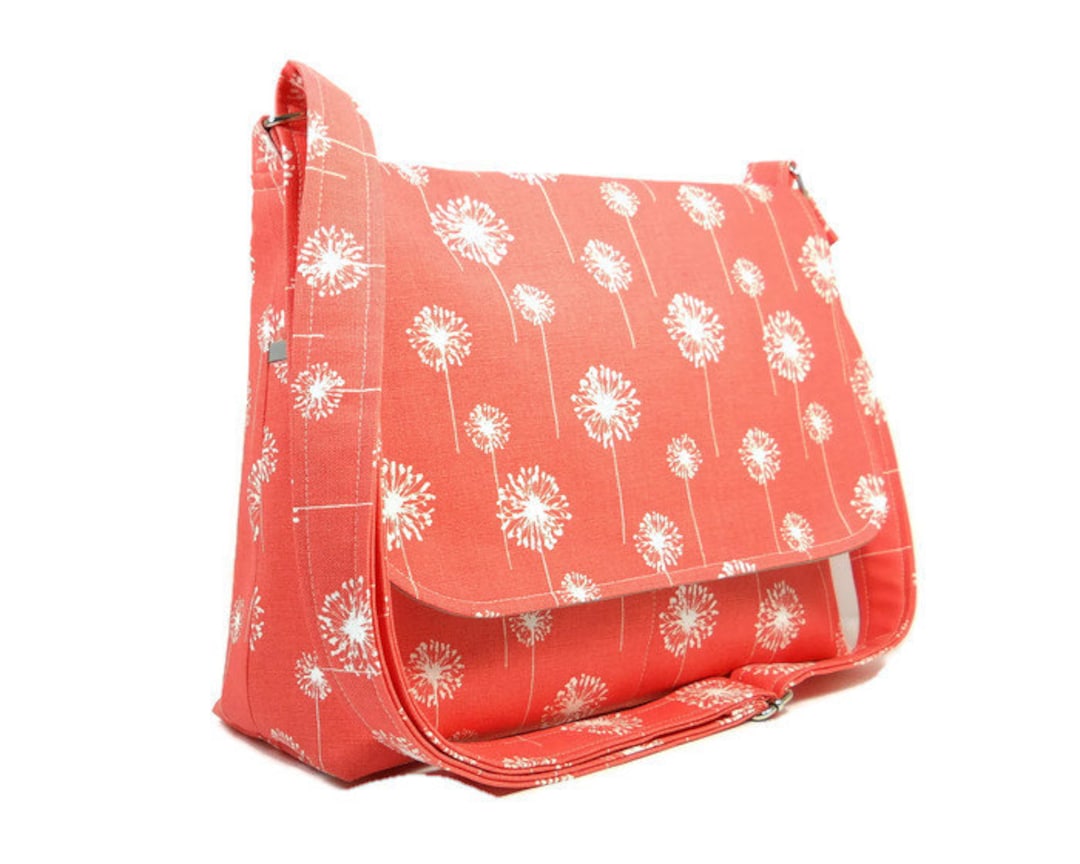 Women's Messenger Bag, Coral Dandelion Purse, Canvas Crossbody Bag ...