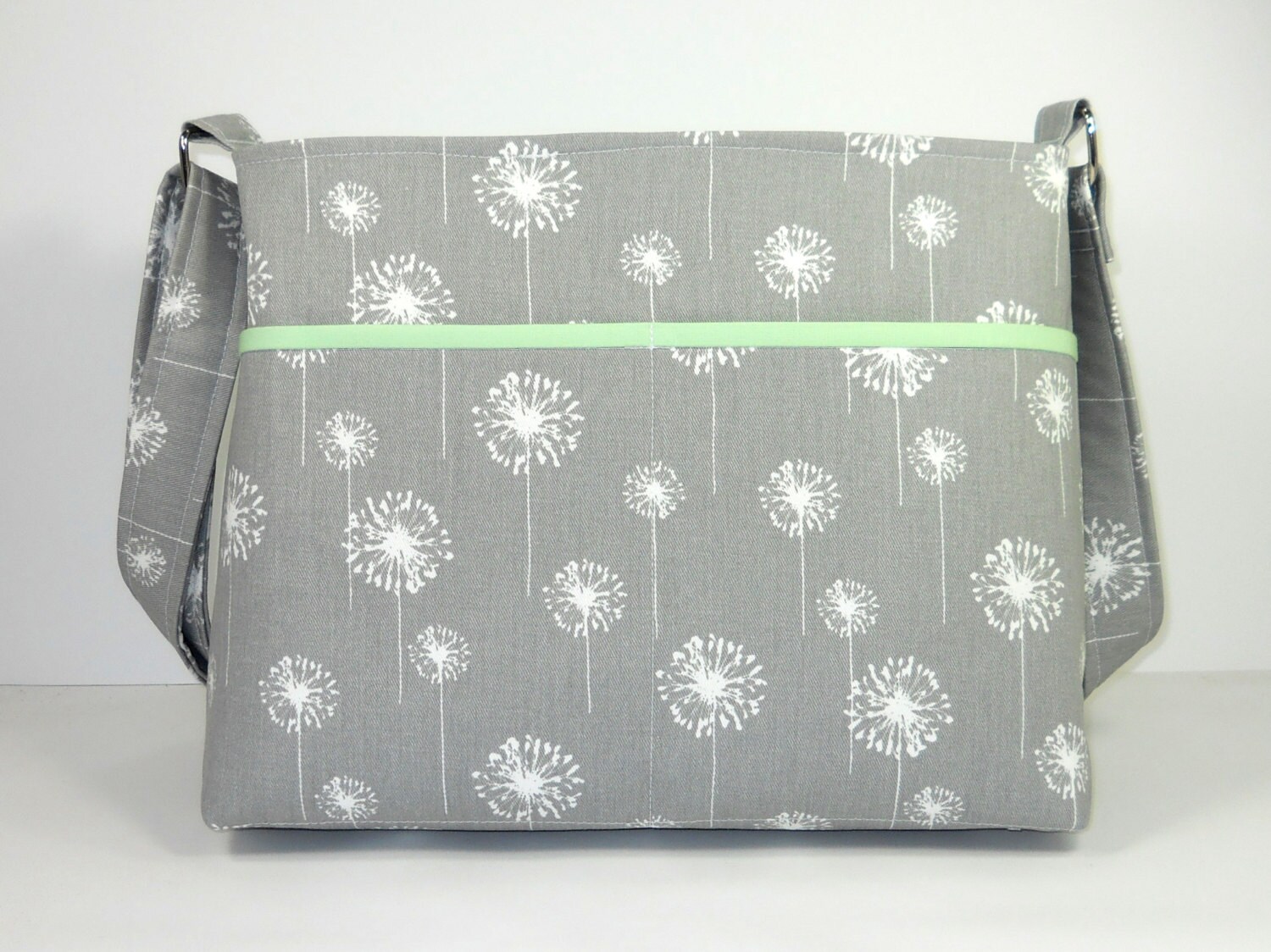 Gray Dandelion Messenger Purse for Women, Fabric Pocketbook, Cotton ...