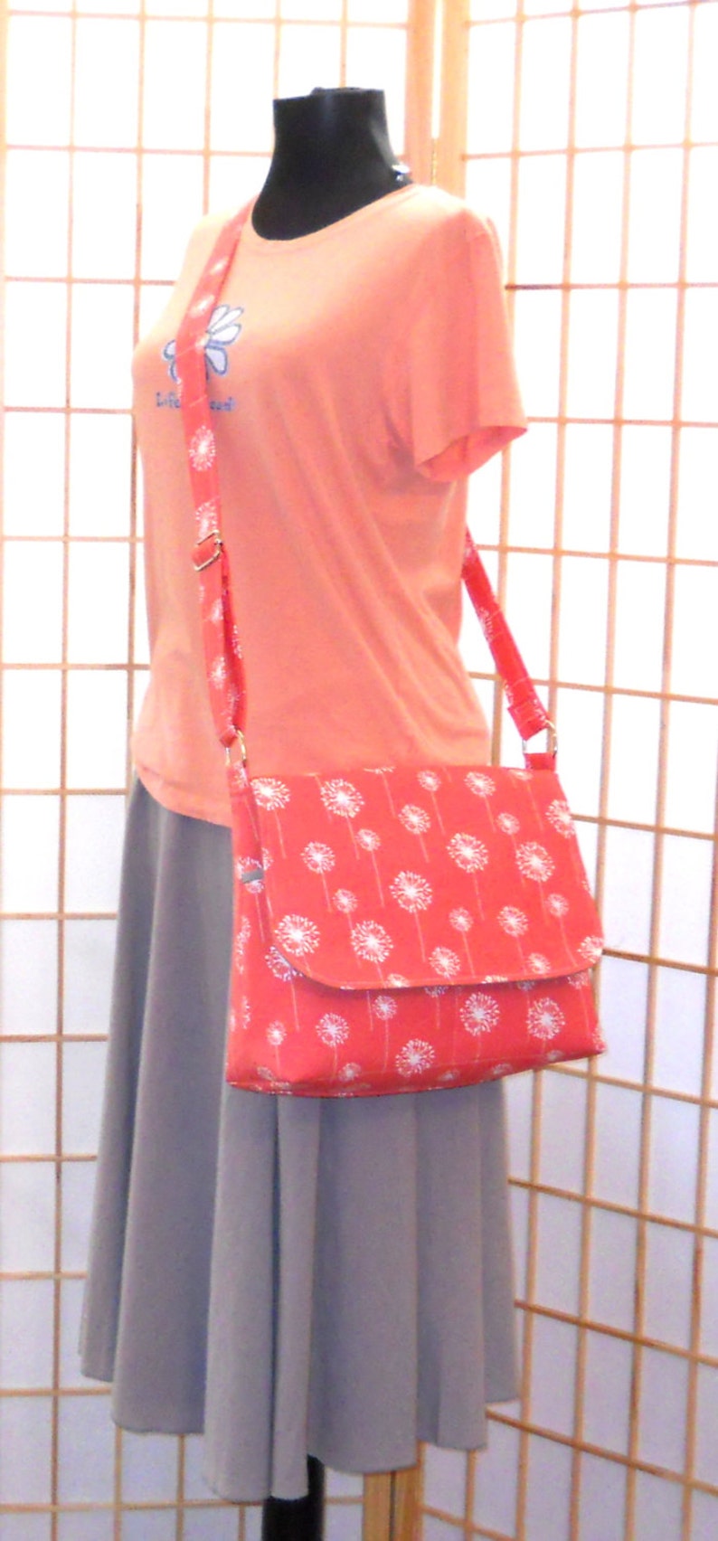 Women's Messenger Bag Coral Dandelion Purse Canvas - Etsy