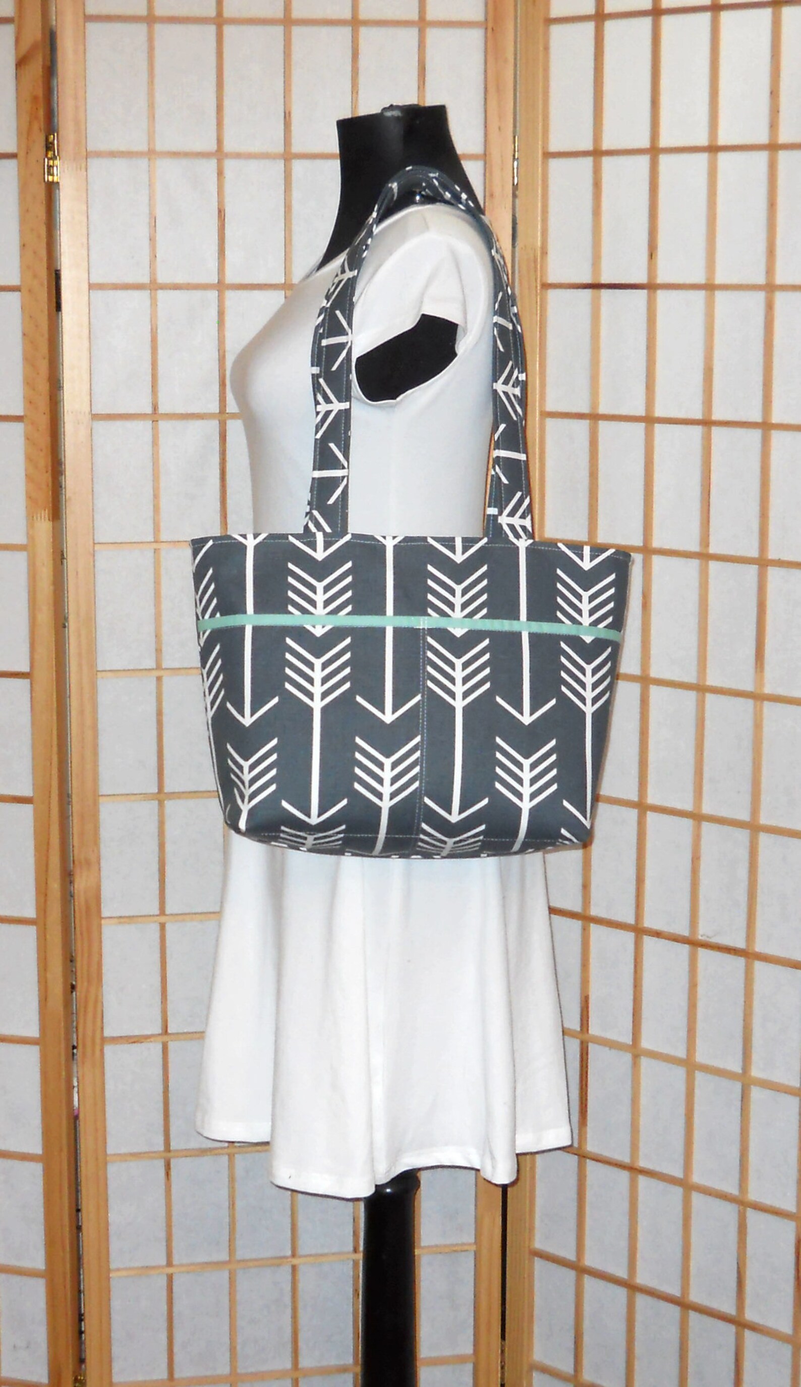 Dark Gray Arrow Tote Purse Double Strap Bag Open Top Purse - Etsy