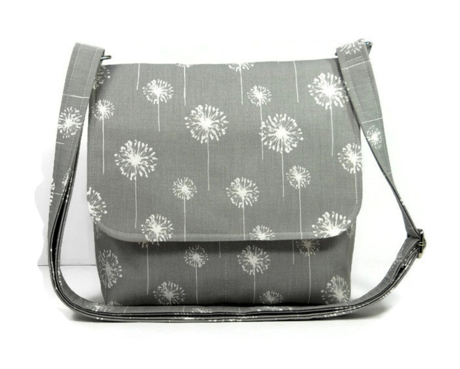 Small Messenger Bag for Women, Gray Cross Body Bag, Gray Dandelion ...