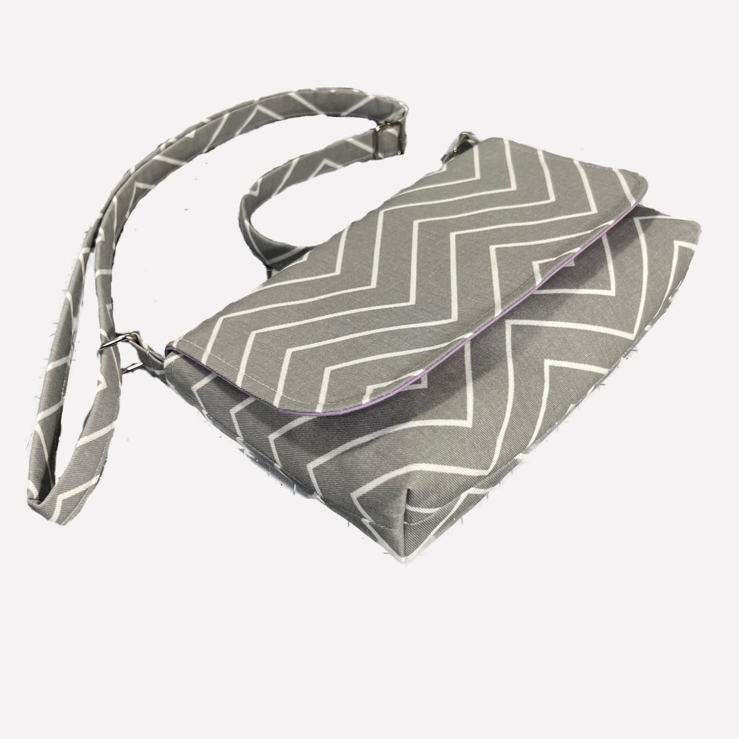 Small Gray Chevron Purse, Mini Messenger Bag, Pinstripe Pocketbook ...