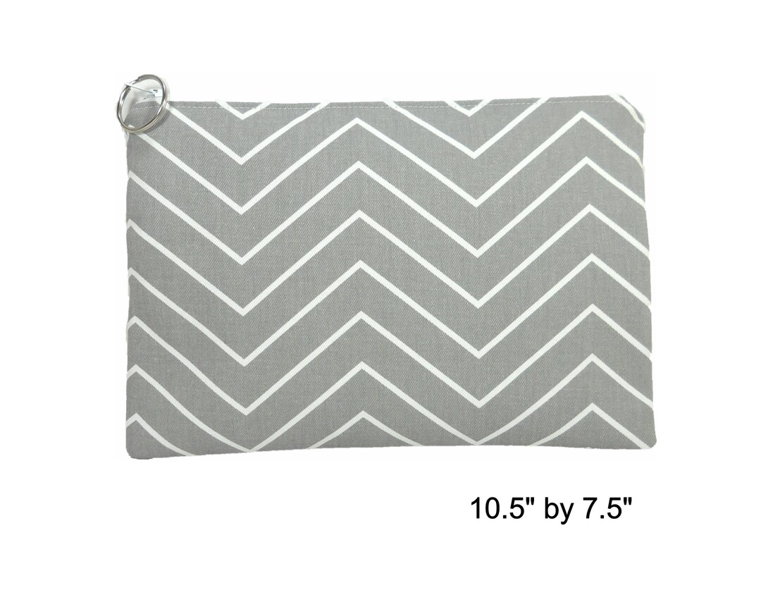 Gray Pinstripe Zipper Pouch, Large Padded Pouch, Gray White Zipper Bag ...