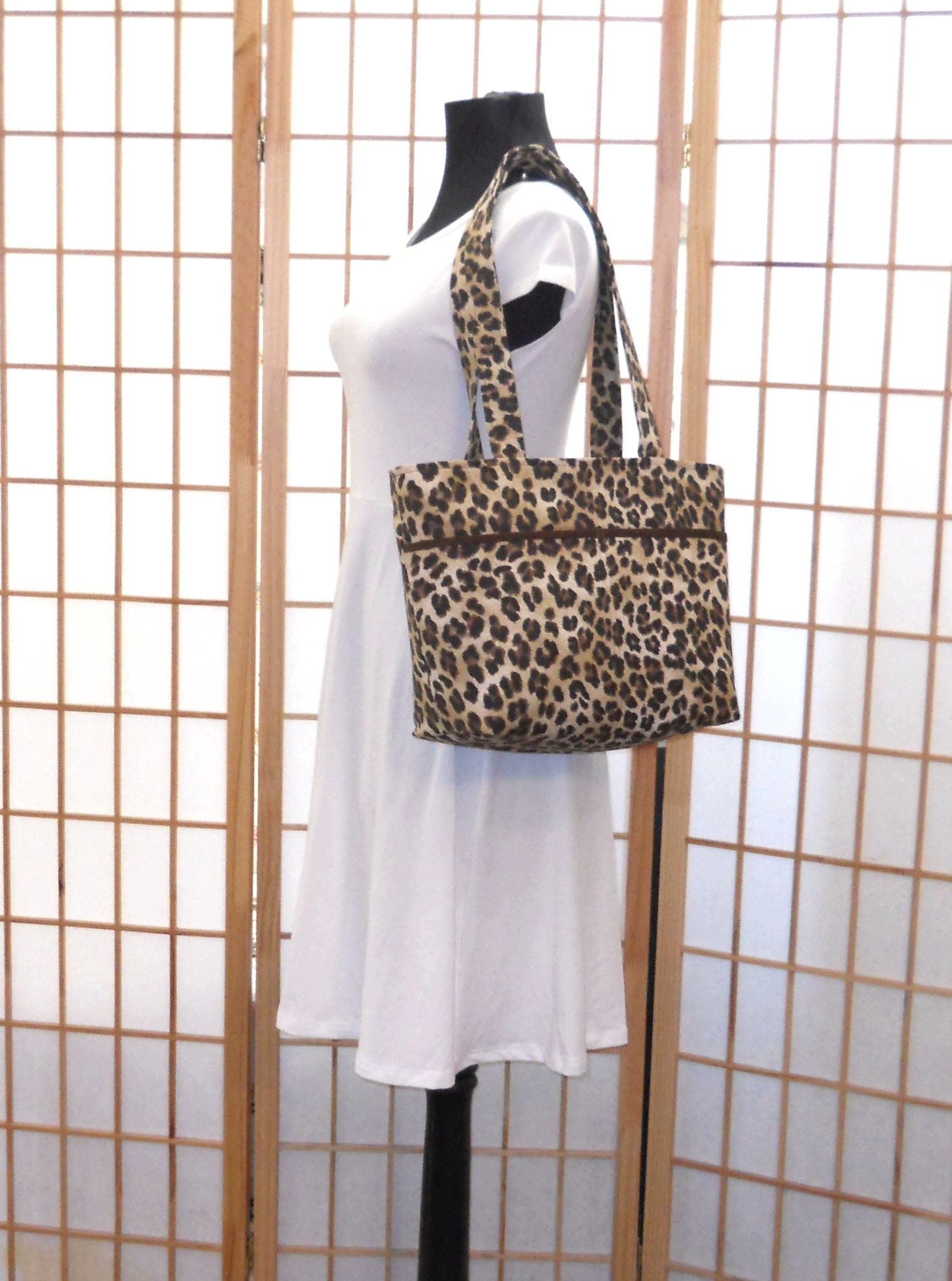 Leopard Tote Purse Double Strap Shoulder Bag Open Top Purse | Etsy