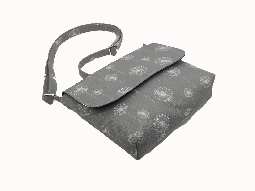 Small Slim Crossbody Bag, Gray Dandelion Purse, Casual Bag, Adjustable ...