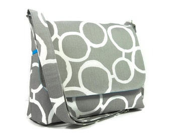 Medium Gray Teal Messenger Style Purse for Women, Fabric Purse, Gray ...