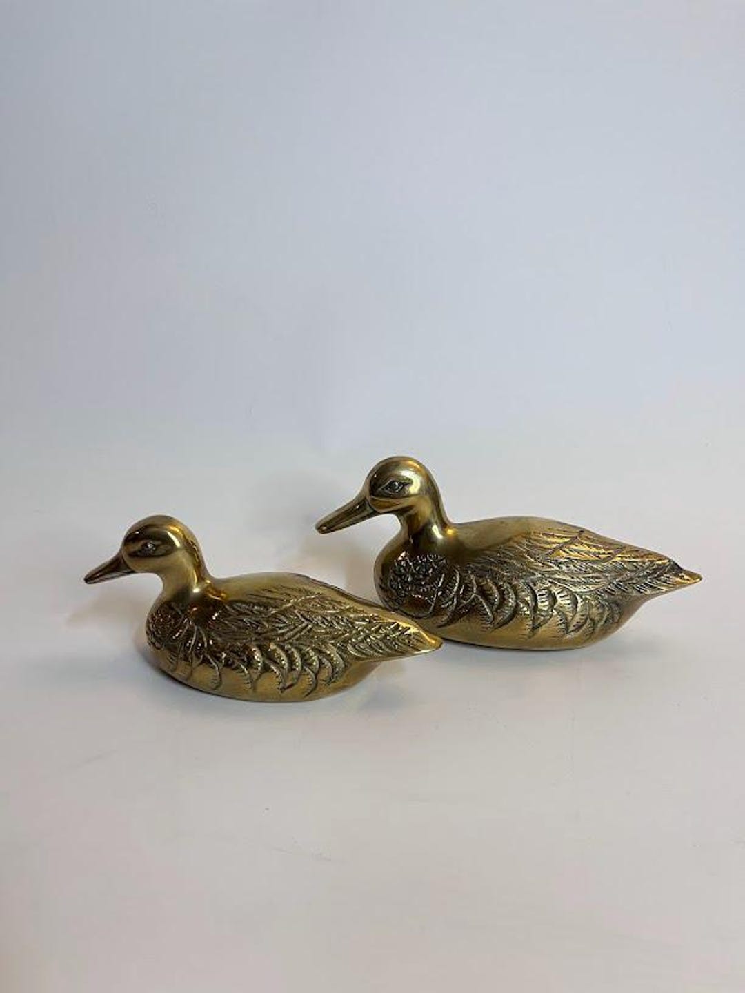 Set of Two Brass Duck Figurines, Antique Pair of Gold Tone Metal Birds ...