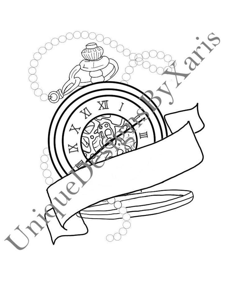 Ornate Pocket Watch Tattoo Design | Line Art Tattoo Design | Digital ...