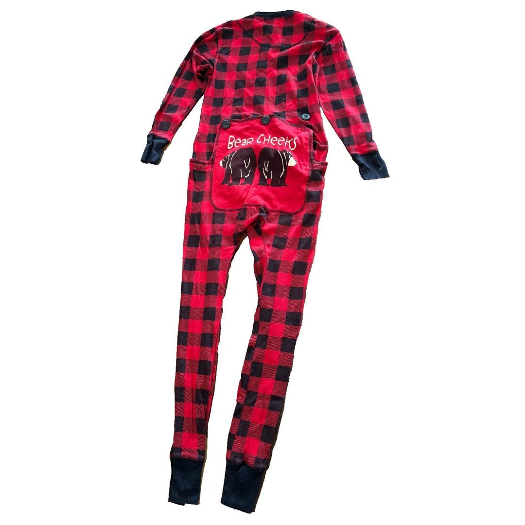 Lazy One Red and Black Buffalo Check One Piece Pjs Bear Cheeks XS ...