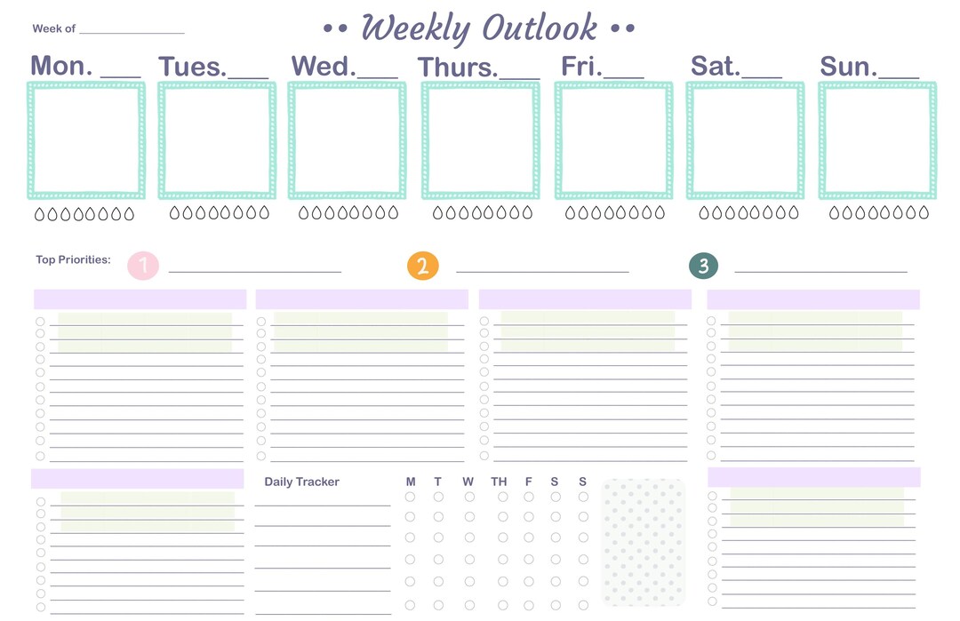 Digital Planner, Printable, Weekly Overlook, Planner, Weekly Planner ...