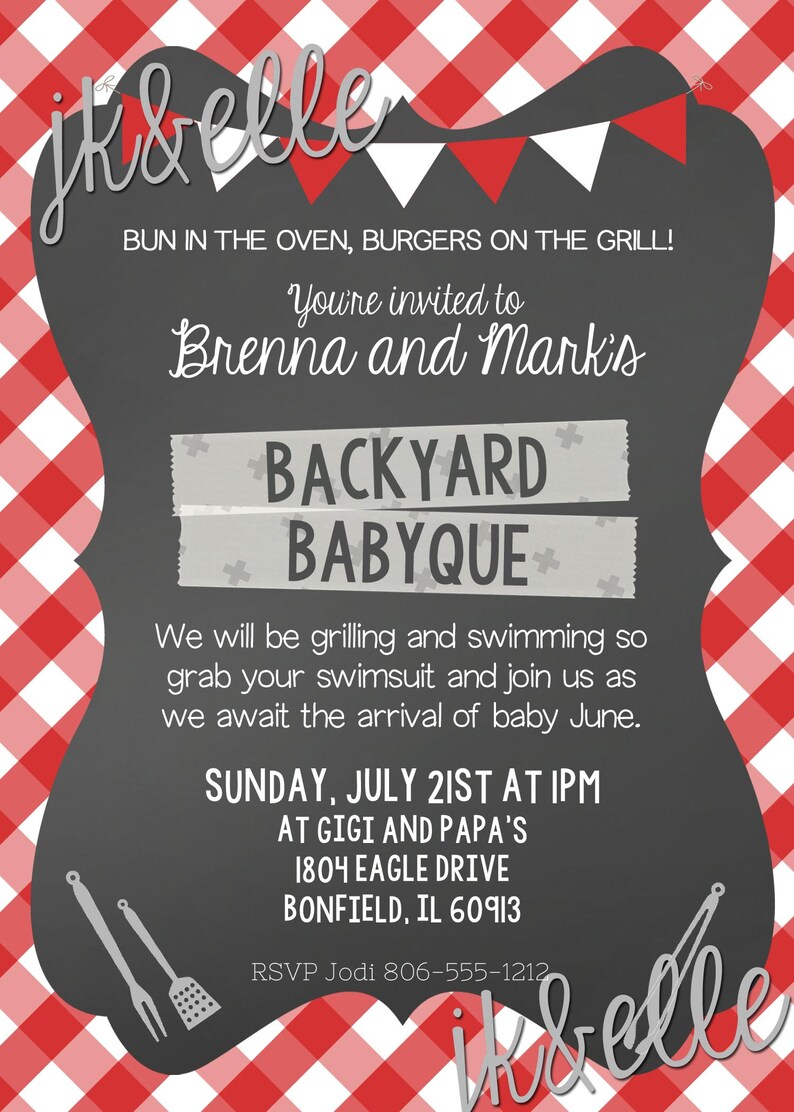 Chalkboard and Gingham Checkered Baby-que Invitation - Etsy