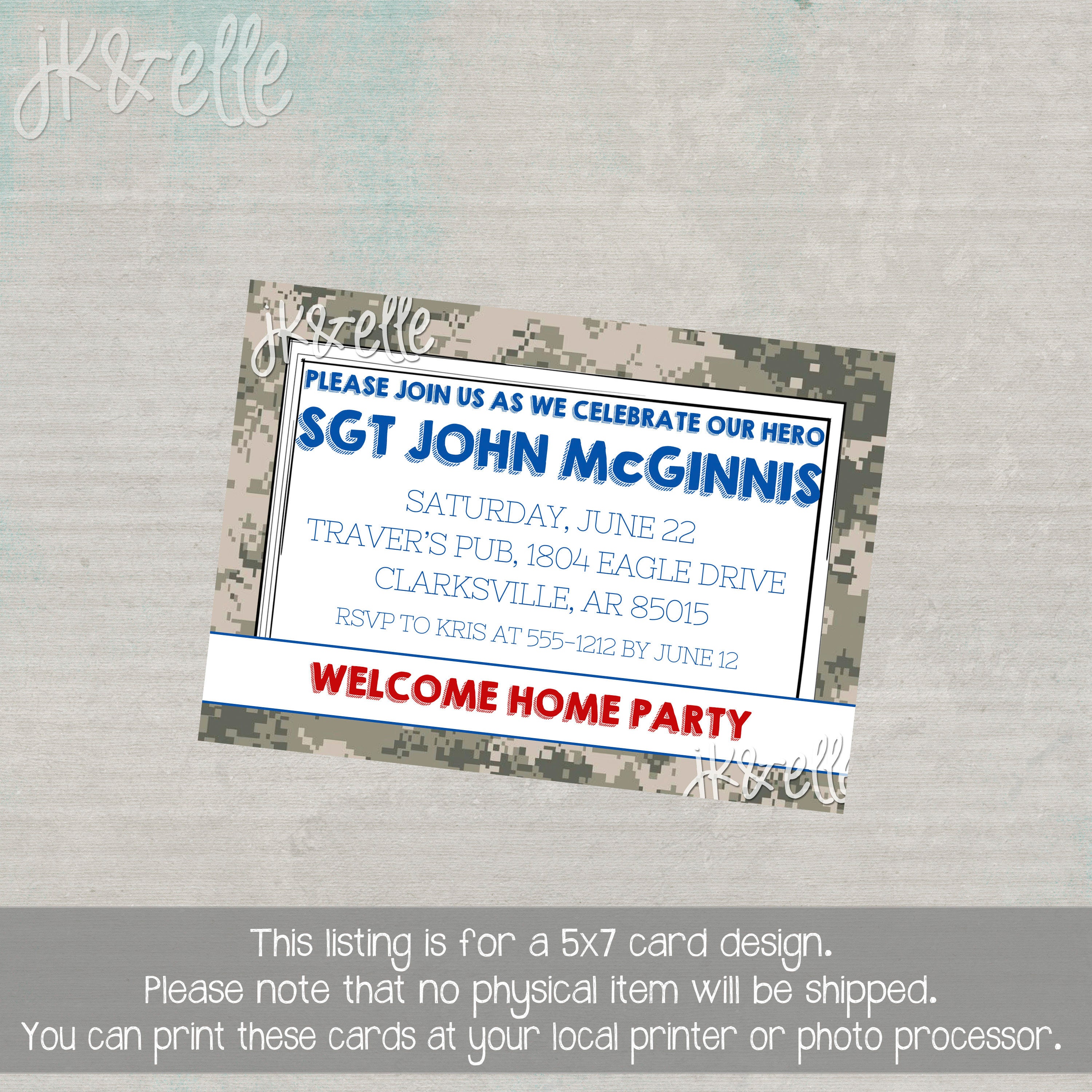 Military Welcome Home Party Invitation for Soldiers, Seamen, Airmen ...