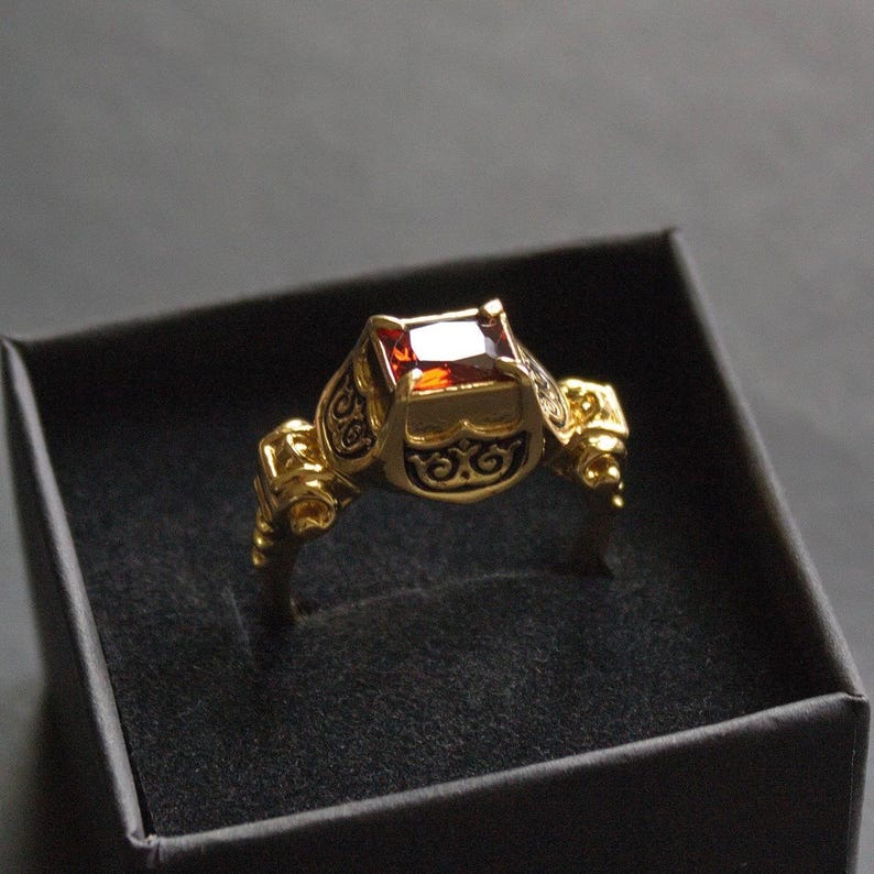 Elizabethan Ring With Table-cut Red Gem - Etsy