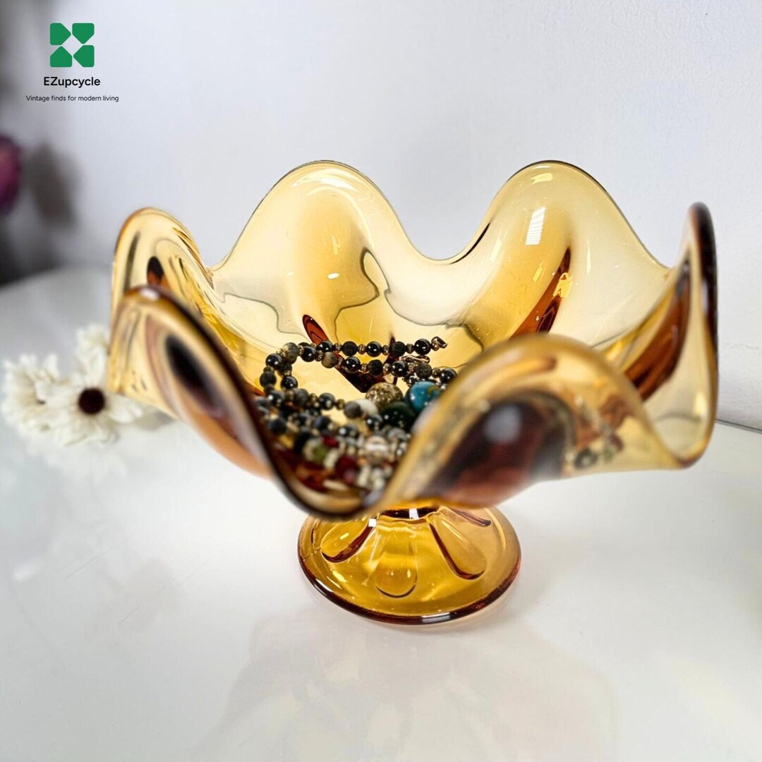 Mid Century Art Glass - Viking Glass 6-petal Compote Dish – Amber, Epic ...