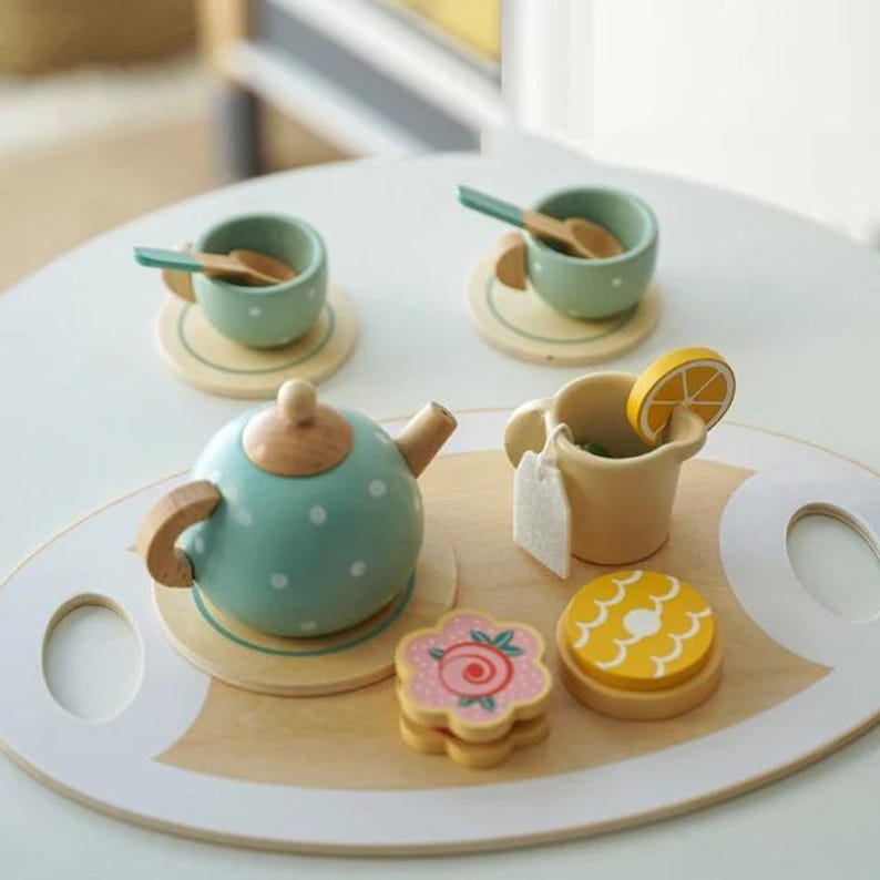 Wooden Kids Tea Set Montessori Pretend Play Toy for Toddlers Tea Party ...