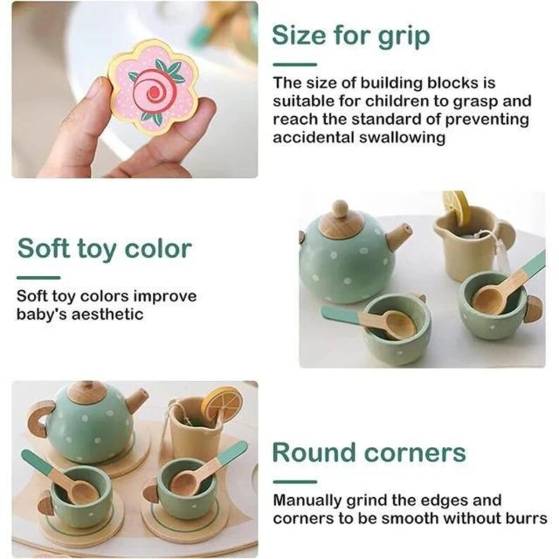 Wooden Kids Tea Set Montessori Pretend Play Toy for Toddlers Tea Party ...