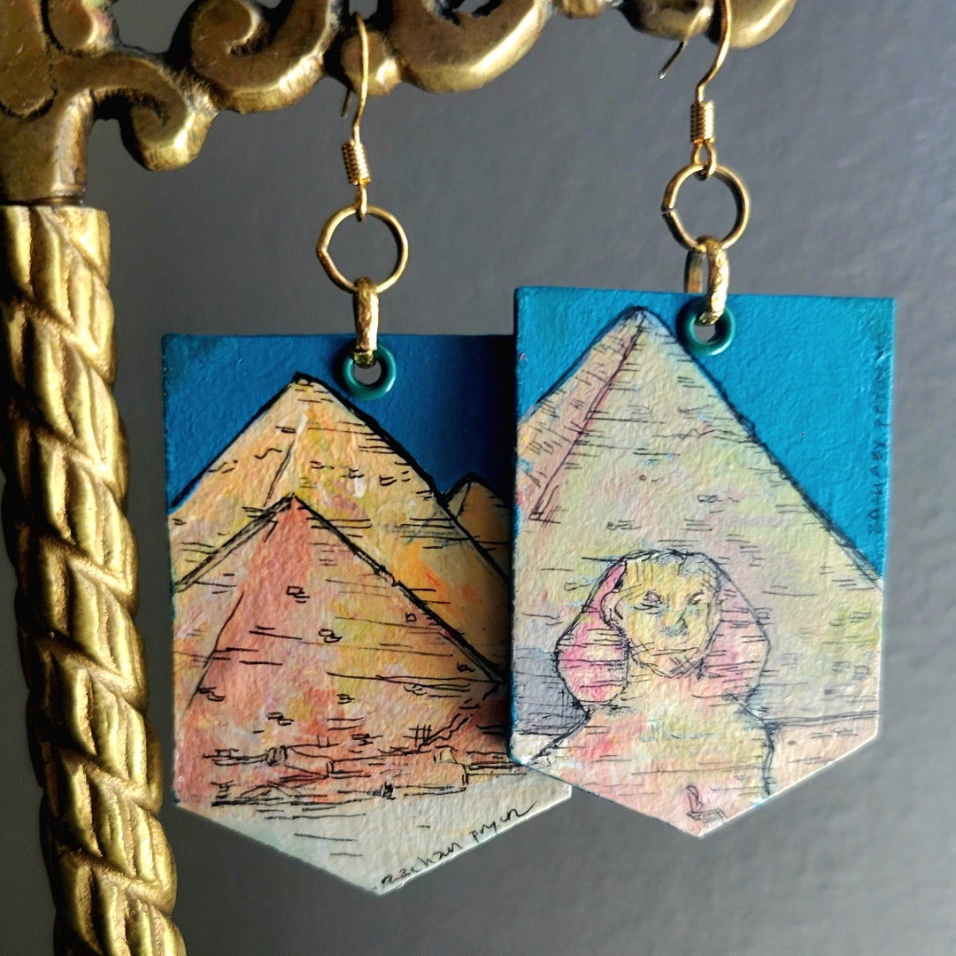 Sphinx Great Pyramid Egyptian Pyramids Earrings - Hand-painted ...