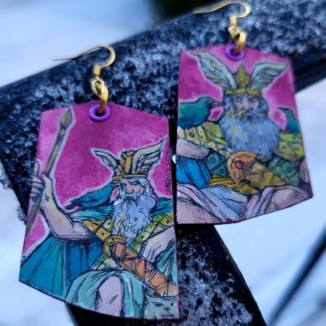 Odin Hand-painted Norse Mythology Earrings - Wearable Art - Etsy