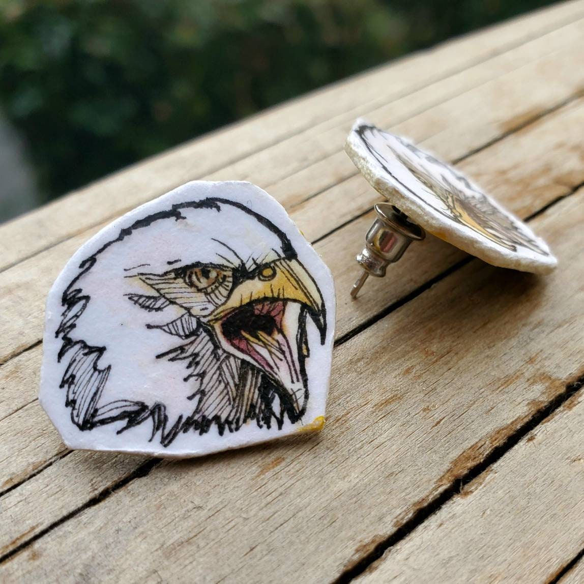 Graphic Bald Eagle Cut Out studs hand-painted bird of prey | Etsy
