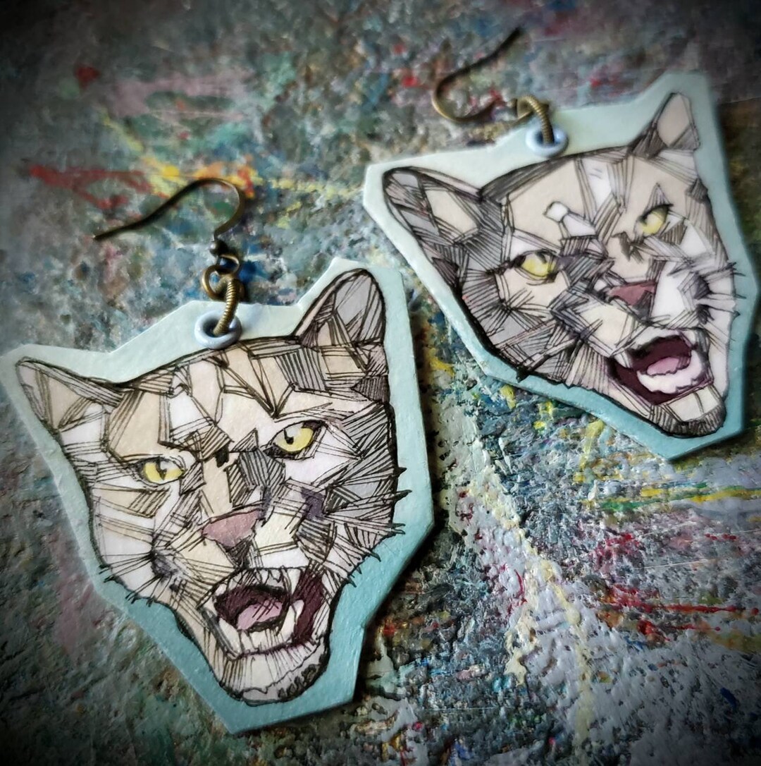 Graphic Puma Cougar Mountain Lion Cut Out - Hand-painted Big Cat Charm ...
