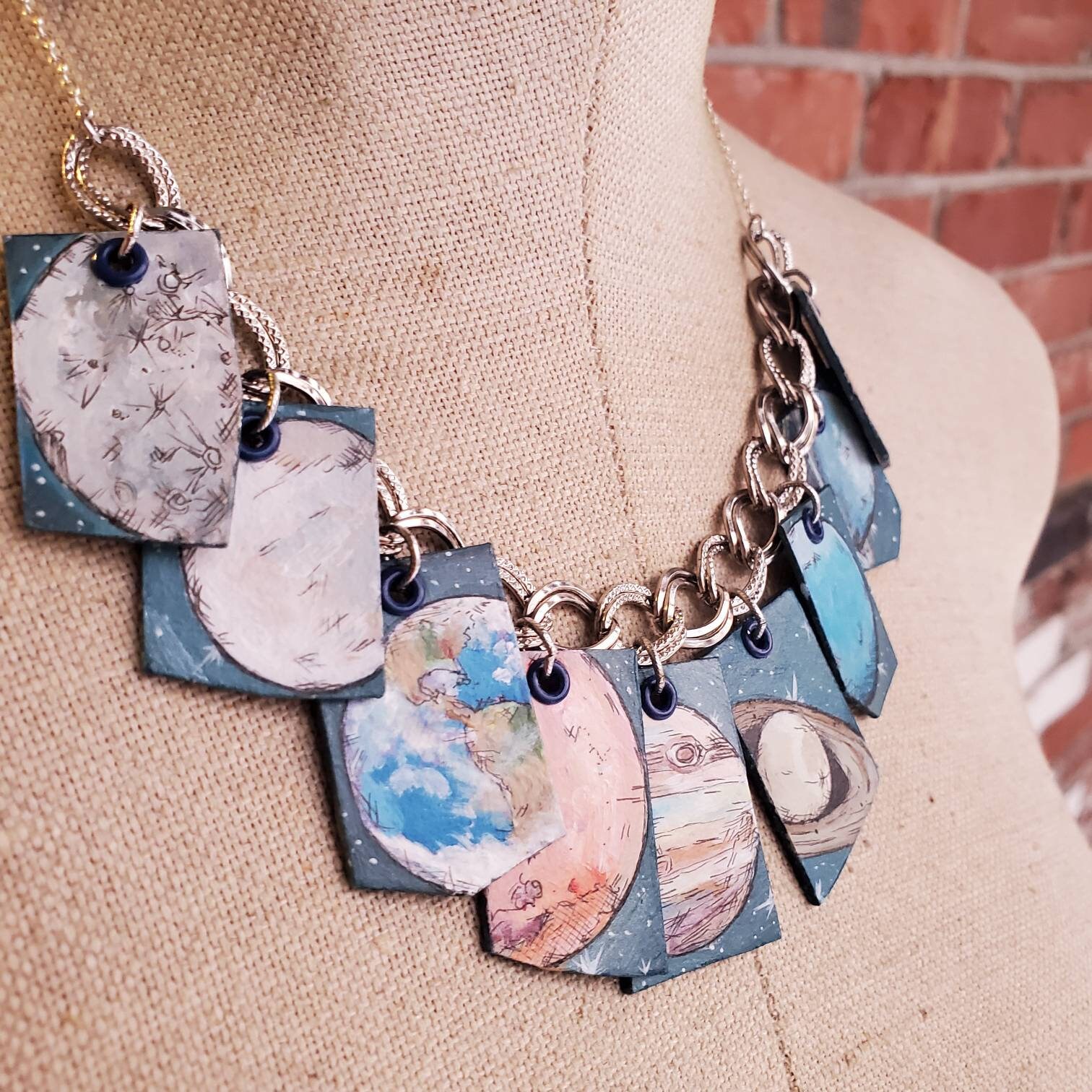 OUR SOLAR SYSTEM hand-painted space planet and moon jewelry | Etsy