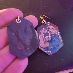 Rosie the Riveter - Hand-painted Charm Earrings - Latina Gray Version ...