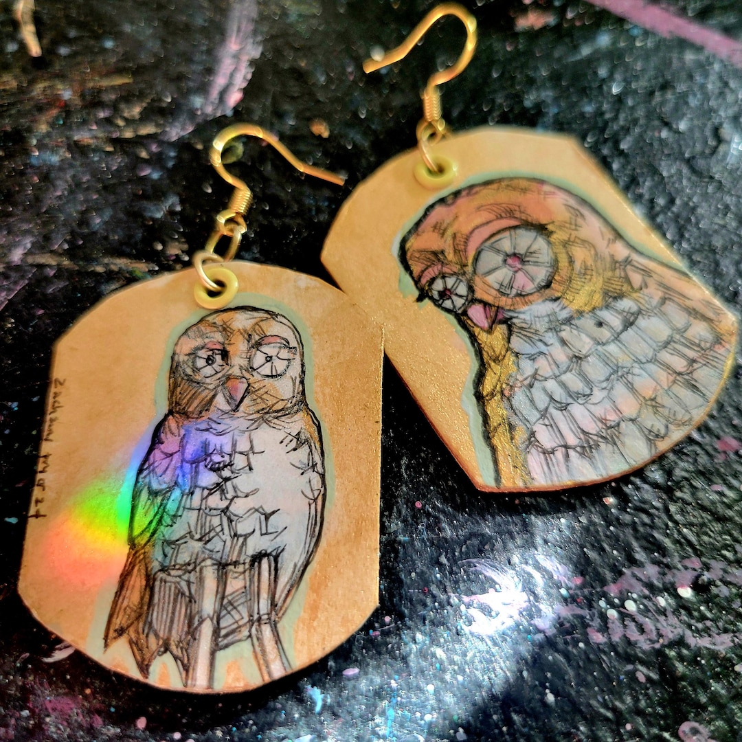Athena's Owl Bubo Magical Horned Owl Hand-painted Mythology Earrings ...